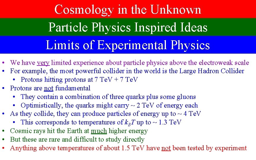 Cosmology in the Unknown Particle Physics Inspired Ideas