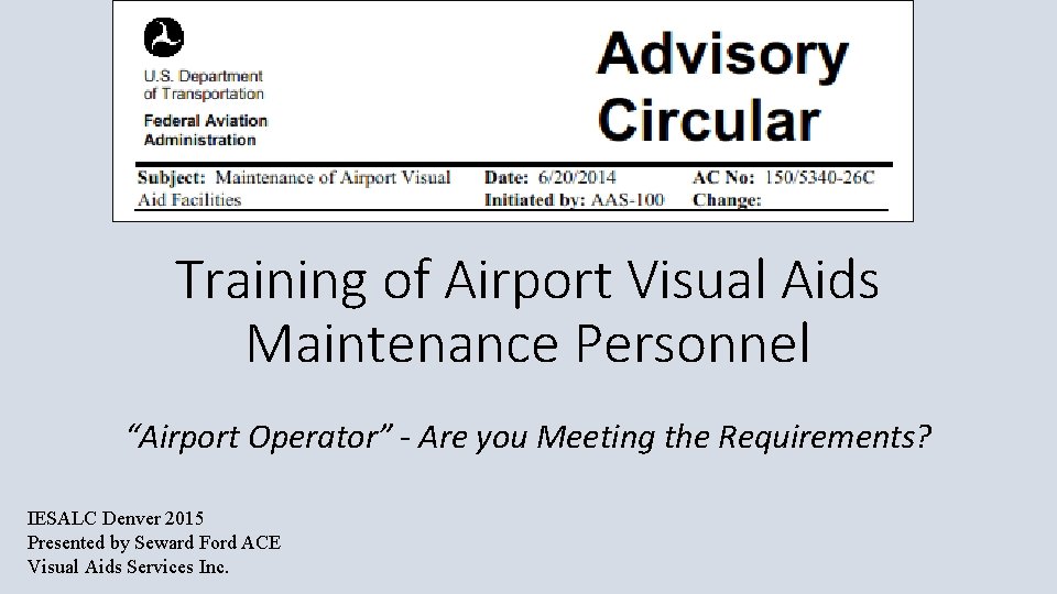 Training of Airport Visual Aids Maintenance Personnel Airport