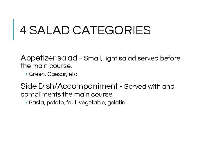 SALADS Foods 2 PARTS OF A MEAL 1