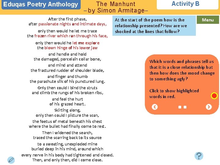 Eduqas Poetry Anthology The Manhunt by Simon Armitage