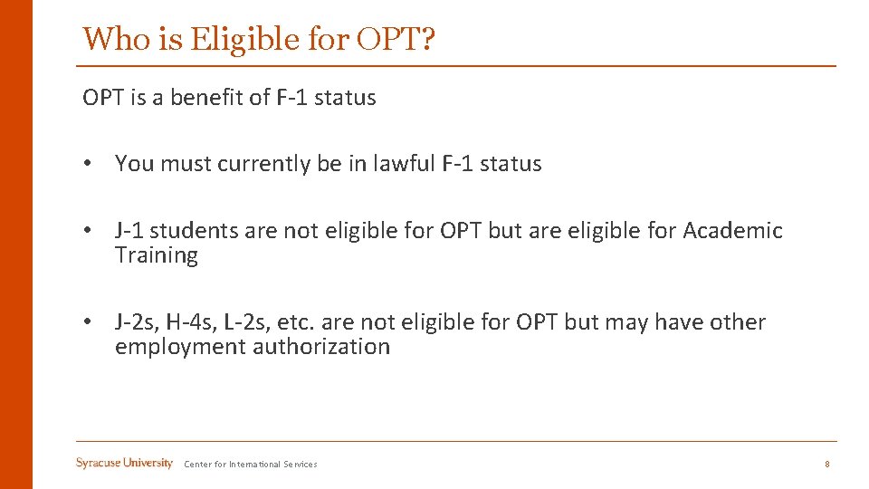 F1 Optional Practical Training Seminar Center for International