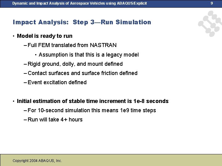 Dynamic and Impact Analysis of Aerospace Vehicles Using