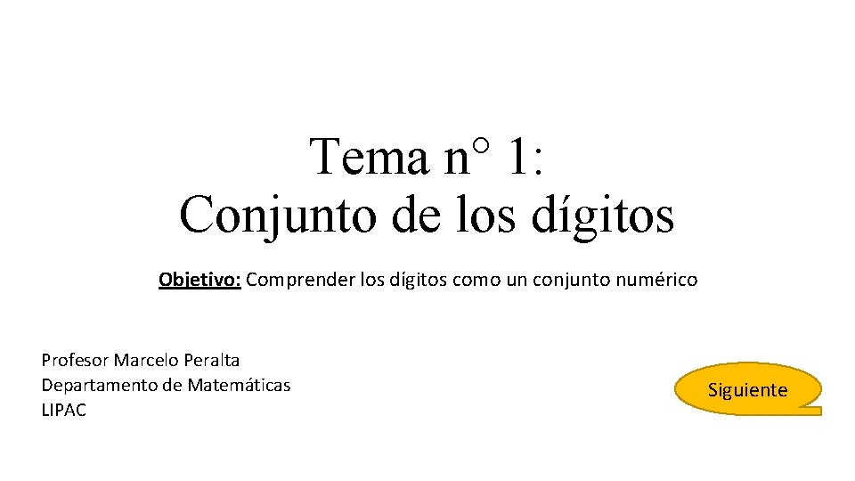 Tema n 1 Conjunto de los dgitos Objetivo