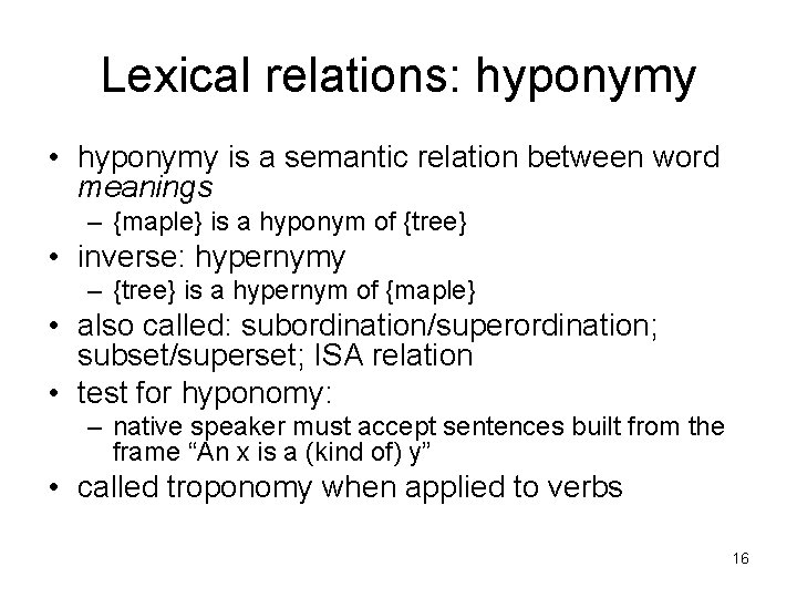 Structured lexicons and Lexical semantics Especially Word Net