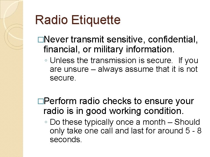 Basic Radio Usage AWIN Network Support Table of