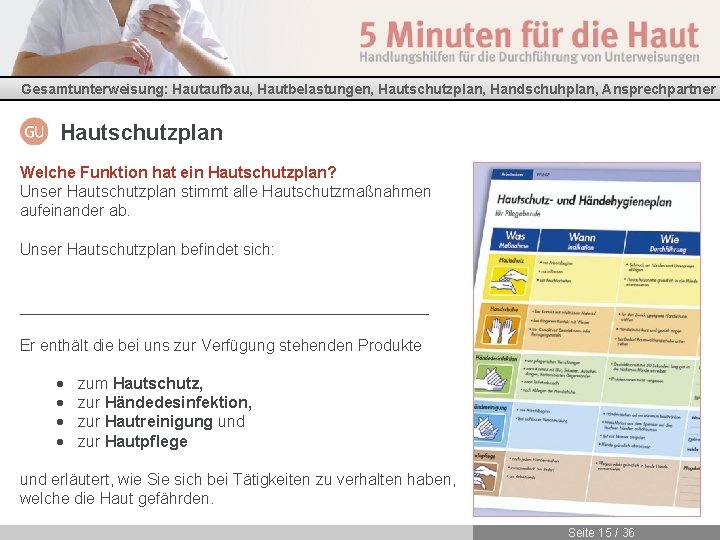 Gesamtunterweisung Hautaufbau Hautbelastungen Hautschutzplan ...