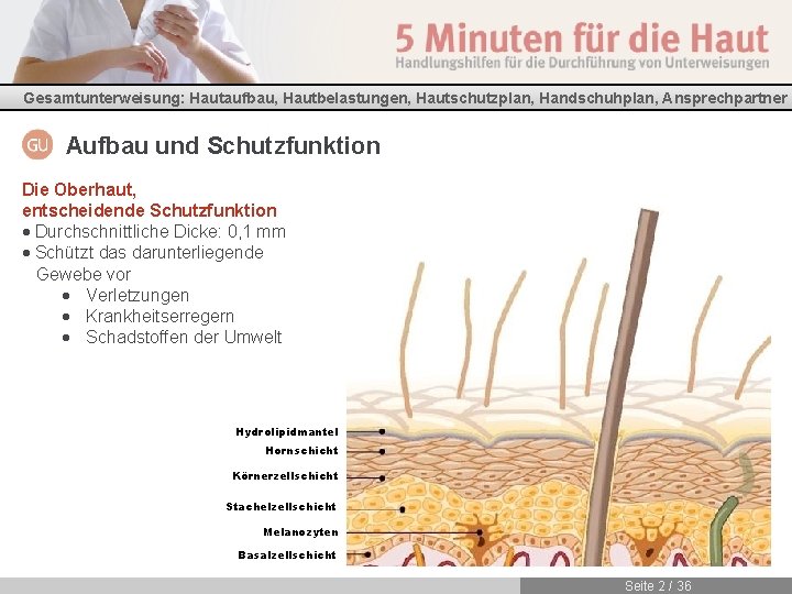 Gesamtunterweisung Hautaufbau Hautbelastungen Hautschutzplan ...