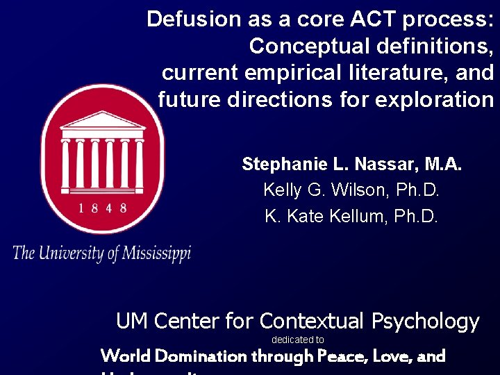 Defusion as a core ACT process Conceptual definitions