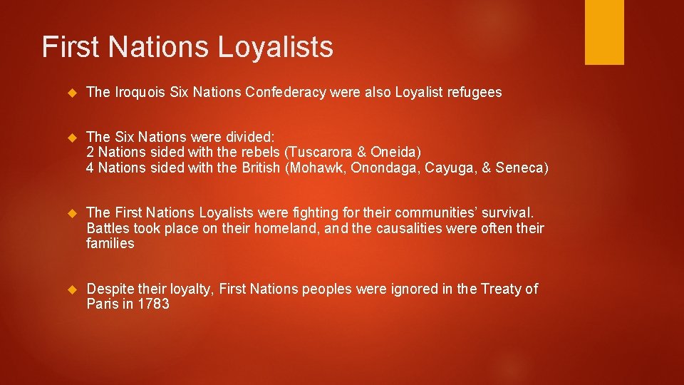 The Loyalists Mass Migration In the 13 Colonies