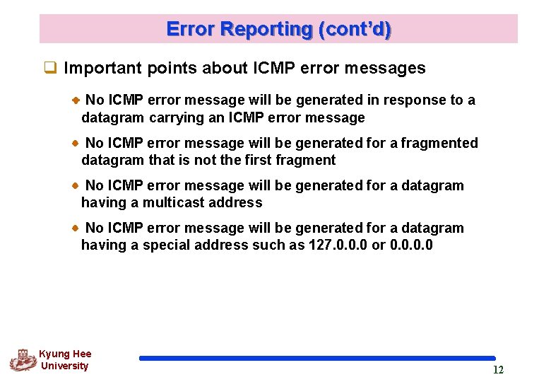 Chapter 9 ICMP Kyung Hee University 1 Introduction