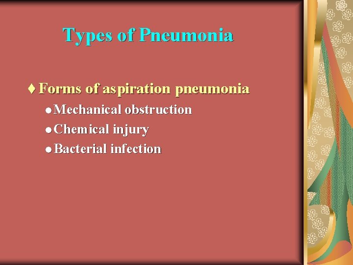 Pneumonia Pneumonia Acute inflammation of lung caused by