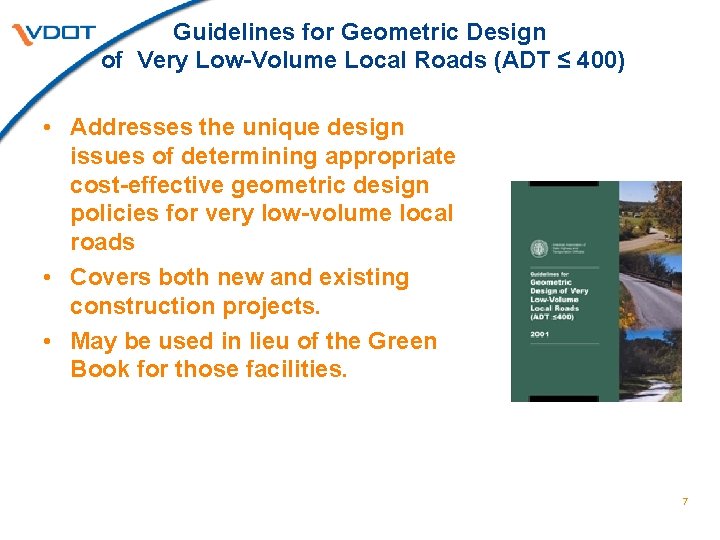 Flexibilities in VDOTs Design Policies and Standards 2012
