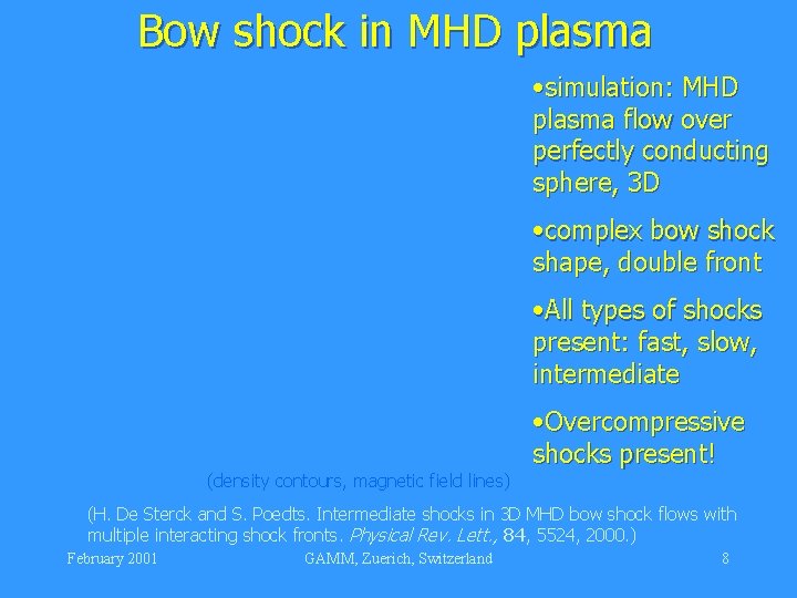 Overcompressive shocks in 3 D MHD bow shock