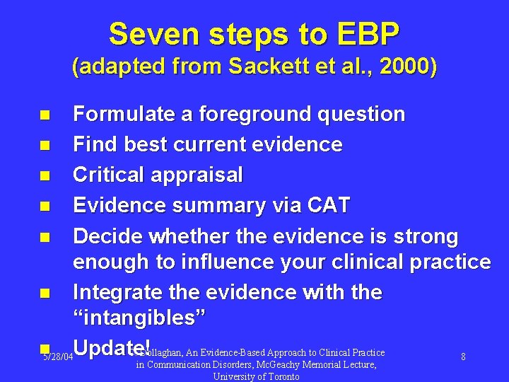 An EvidenceBased Approach to Clinical Practice in Communication
