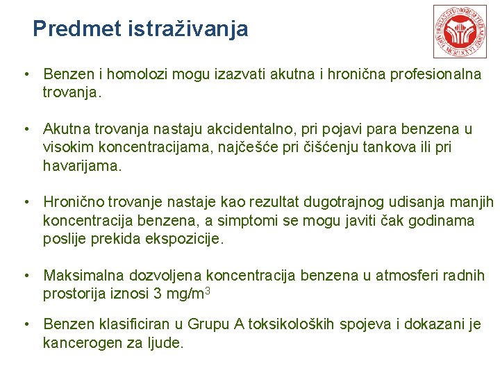 ODREDJIVANJE BENZENA I NJEGOVOG METABOLITA FENOLA U URINU