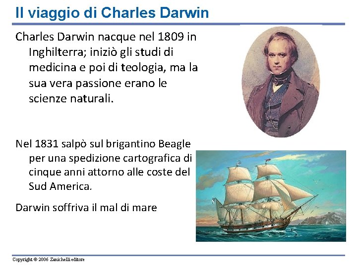 Teoria evolutiva di Darwin Copyright 2006 Zanichelli editore