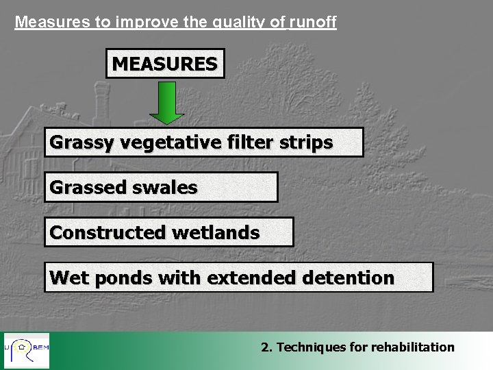 URBAN STREAM REHABILITATION TECHNIQUES FOR REHABILITATION Measures to