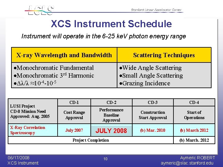 Xray Correlation Spectroscopy Instrument Aymeric Robert XCS Instrument