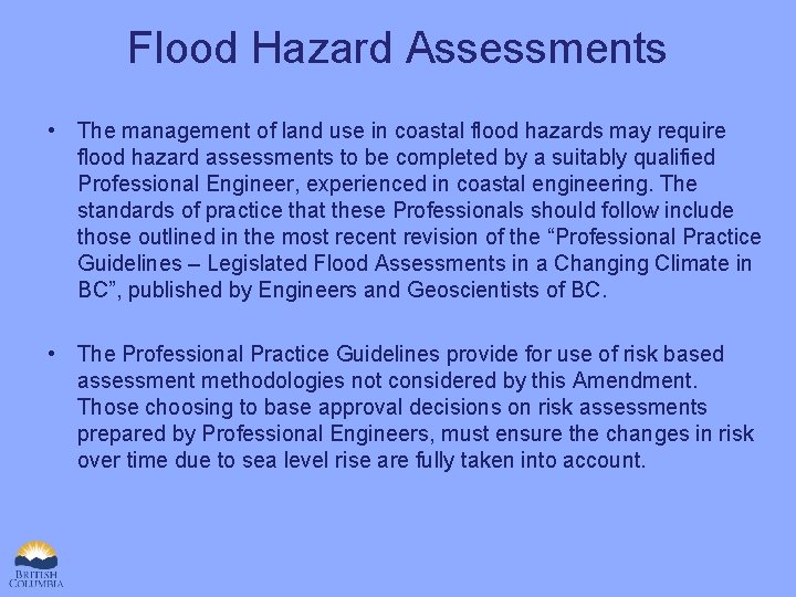 Flood Hazard Area Land Use Management Guidelines Sea