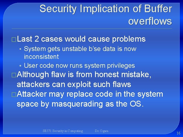 SE 571 Security in Computing Chap 3 Program