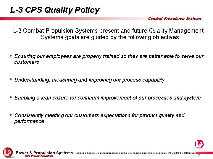 Combat Propulsion Systems L3 CPS Supplier Information Package