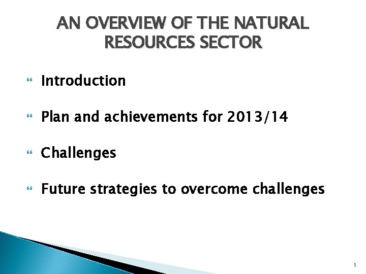 AN OVERVIEW OF THE NATURAL RESOURCES SECTOR Introduction