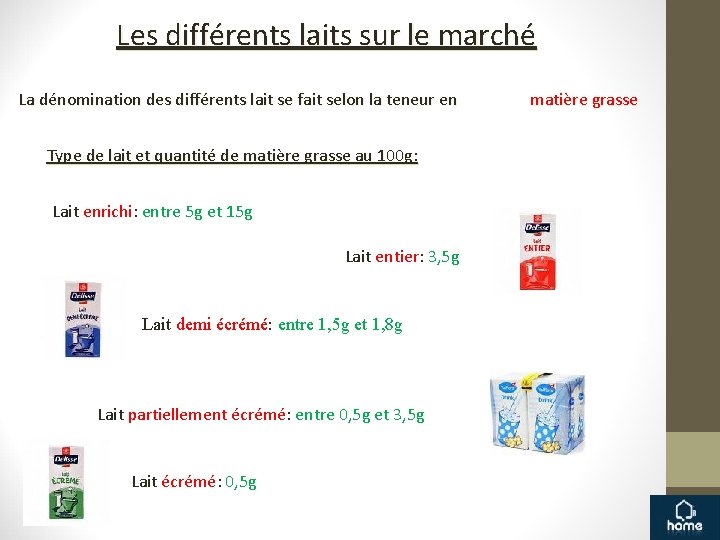 Le lait En gnral Dittique Les diffrents types