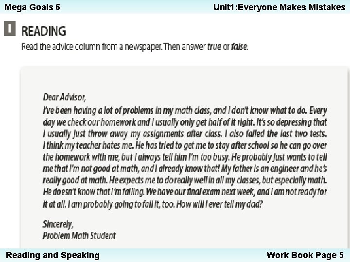 Mega Goals 6 Unit 1 Everyone Makes Mistakes