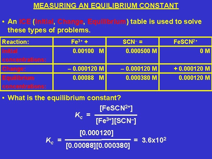CH 104 DETERMINATION OF AN EQUILIBRIUM CONSTANT EQUILIBRIUM