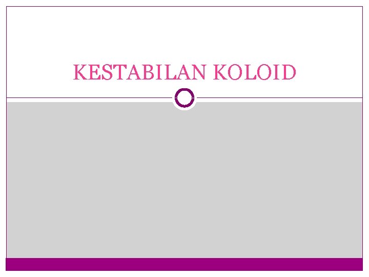 KESTABILAN KOLOID Berhubungan dengan sifat antarmuka komponen pembentuk