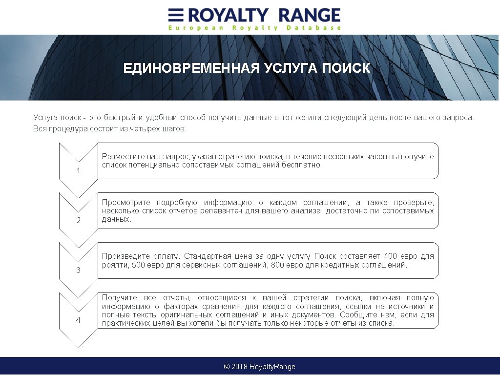 2018 Royalty Range I Data comparability factors Type