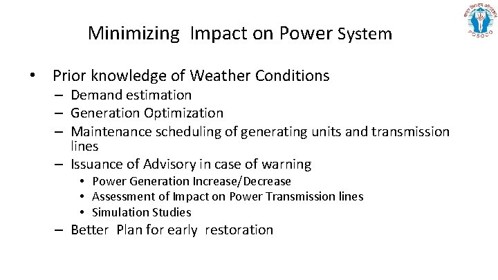 Application of Weather Climate forecast in Power System