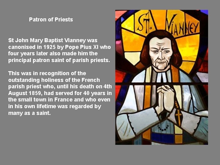 St John Vianney Patron of Priests St John