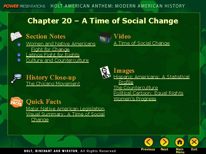 Chapter 20 A Time of Social Change Section