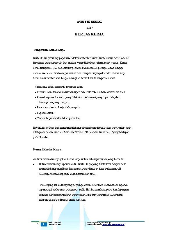 AUDIT INTERNAL TM 7 KERTAS KERJA Pengertian Kertas