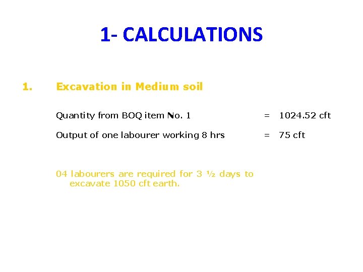 ABSTRACT OF QUANTITIES 1 CALCULATIONS 1 Excavation in