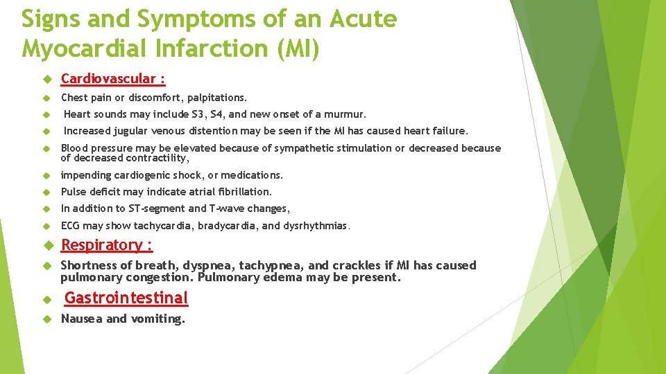 Myocardial Infarction MI Angina pectoris learning outcomes On