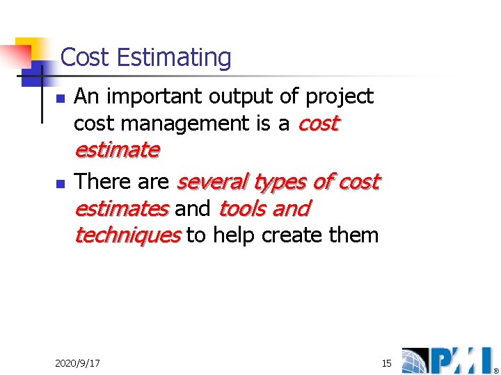 Chapter 6 Project Cost Management Learning Objectives n