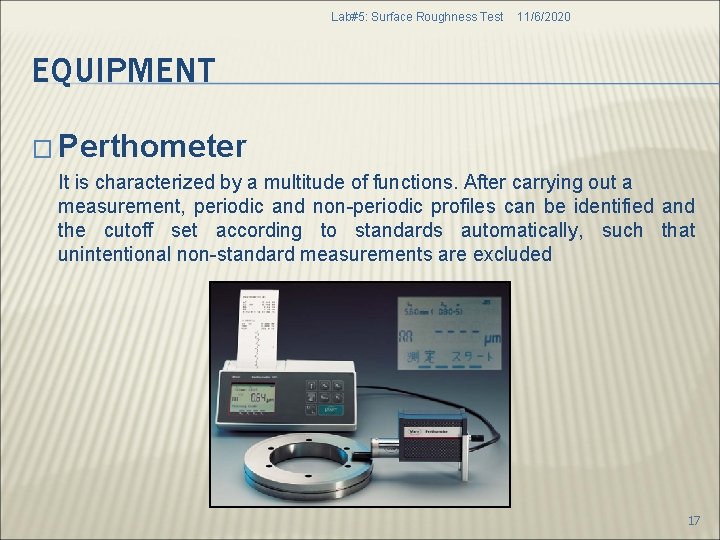 Lab5 Surface Roughness Test 1162020 LAB 5 SURFACE
