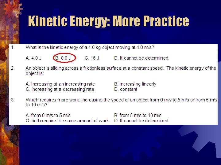 Kinetic Energy More Practice A B C B