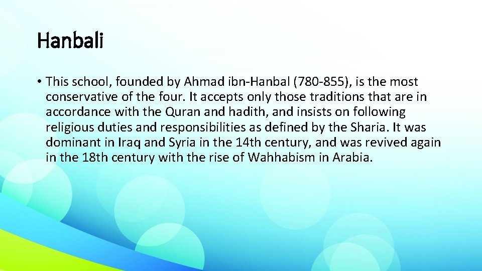 The Four Mathahib in Islam Hanafi Hanbali Mathahib