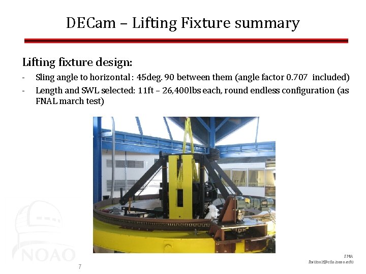 DECam Lifting Fixture summary Requirements To be used