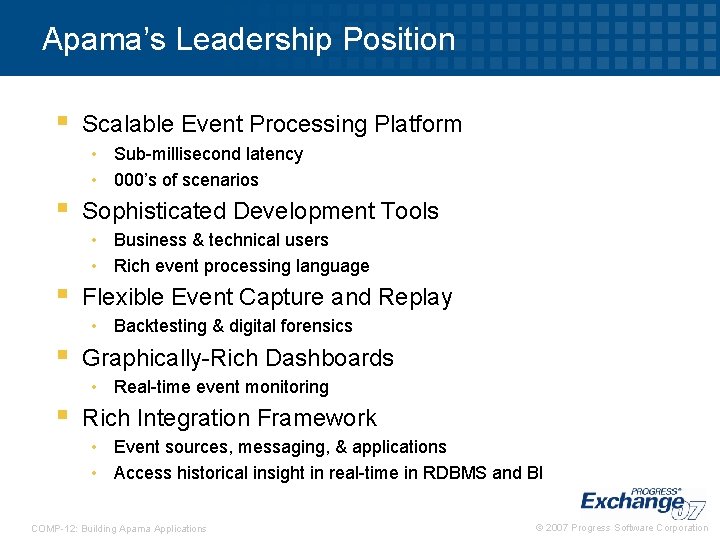 COMP12 Building Apama Applications Picking the Right Tools