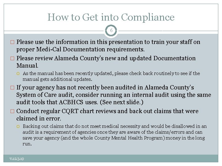 ACBH QA Train the Trainer Training Mental Health