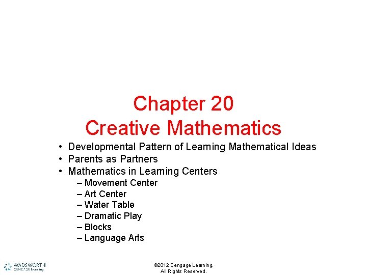Chapter 20 Creative Mathematics Developmental Pattern of Learning