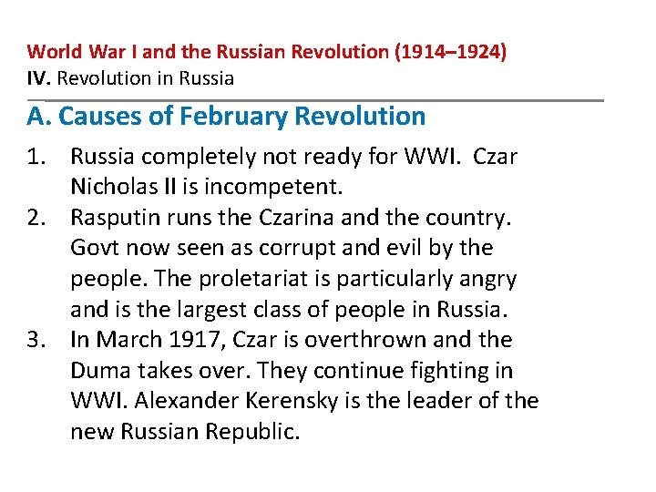World War I and the Russian Revolution 1914