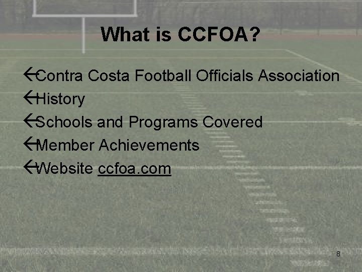 Contra Costa Football Officials Association New Officials Training
