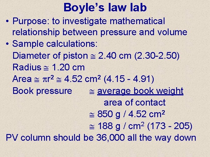 Boyles law lab Purpose to investigate mathematical relationship