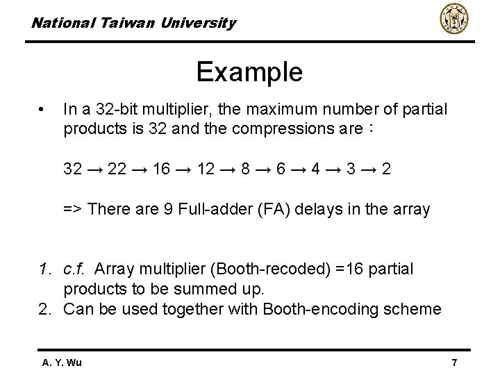 National Taiwan University Chap 8 Datapath Units Multiplier