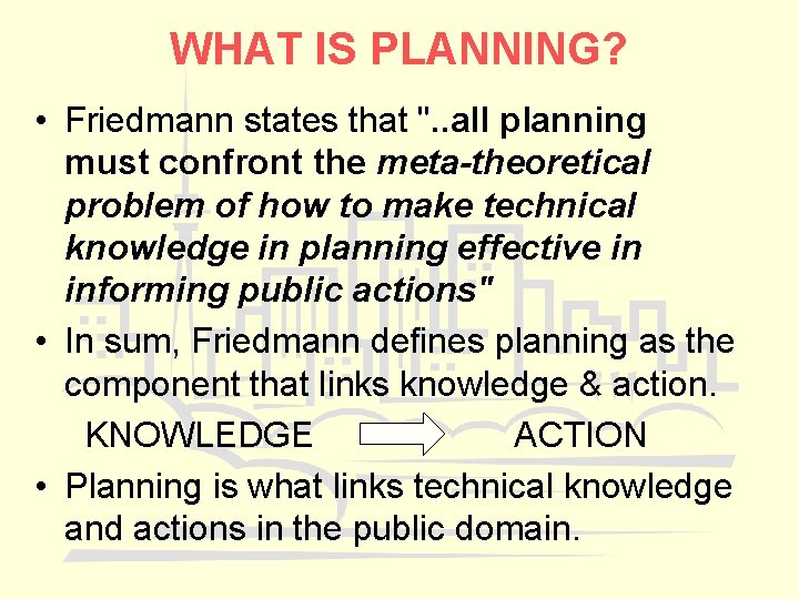 INTRODUCTION TO URBAN PLANNING THEORY TOPICS I WHAT